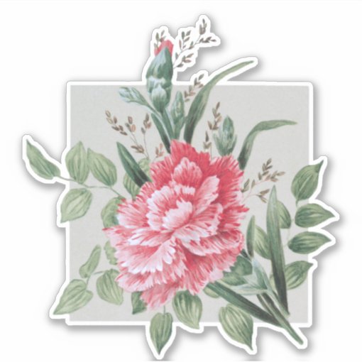 Beautiful Vintage Pink Carnation | Silver BG Sticker | Zazzle