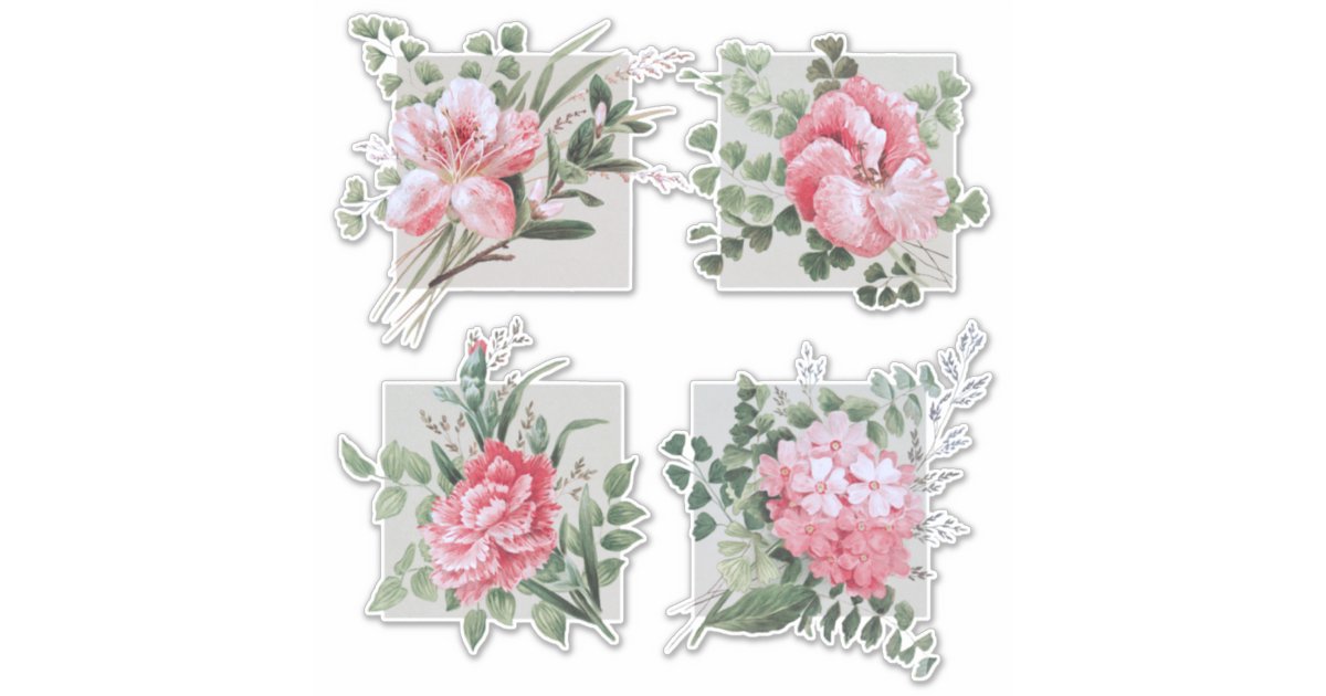 Beautiful Vintage Pink Floral | Silver BG Sticker | Zazzle