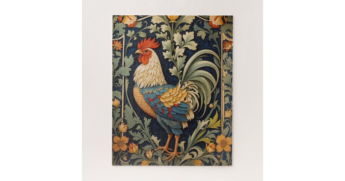 Beautiful Vintage Rooster William Morris Inspired Jigsaw Puzzle | Zazzle