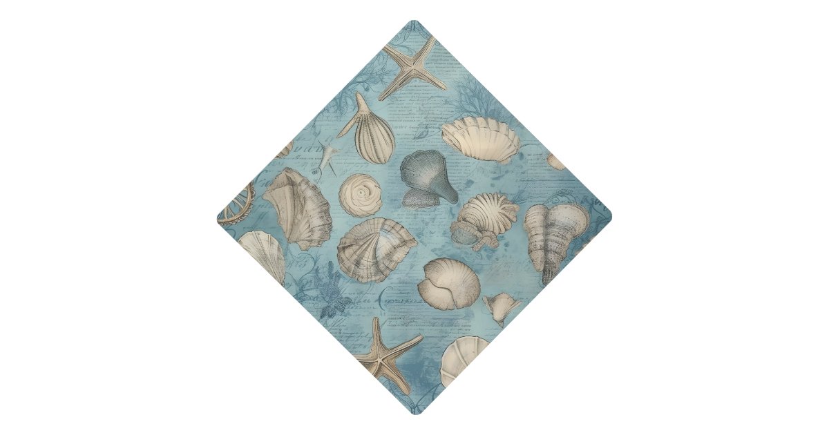 Beautiful Vintage Seashells In Blue Graduation Cap Topper | Zazzle