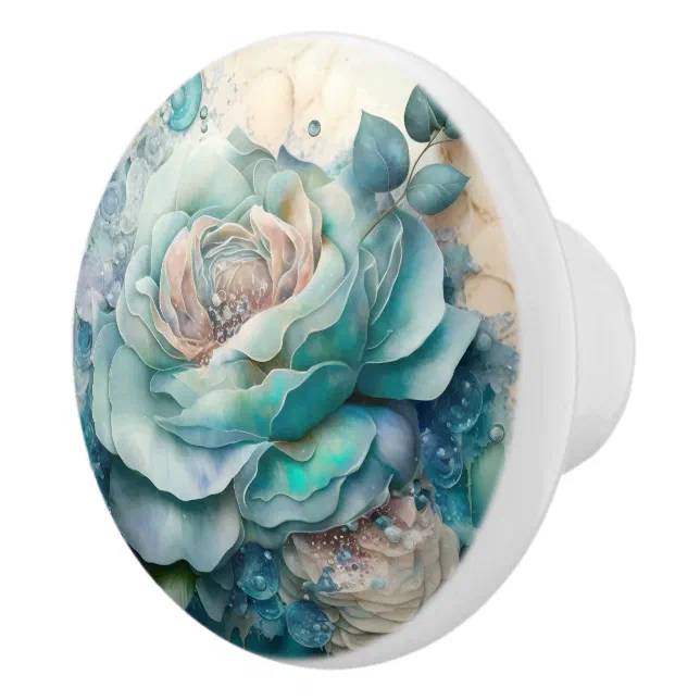 Beautiful Vintage Turquoise Roses Ceramic Knob | Zazzle