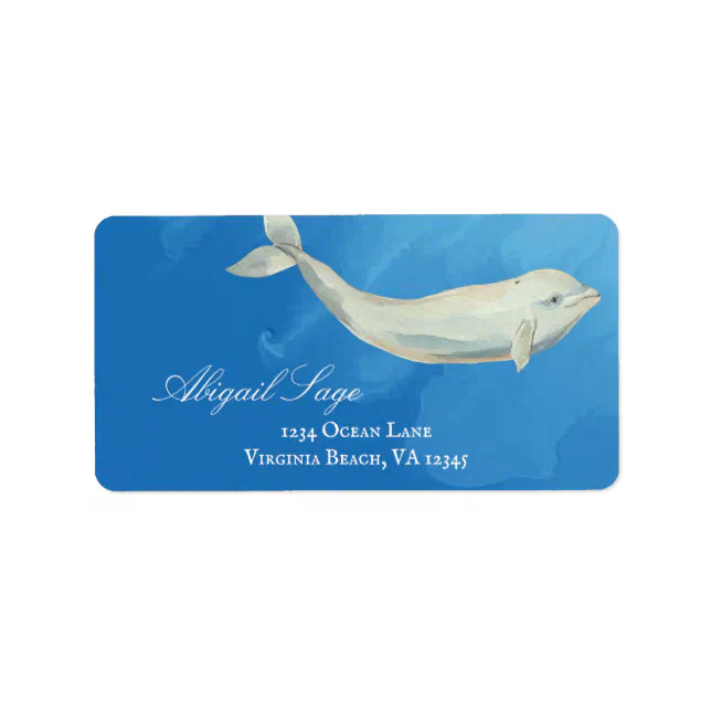Beautiful Watercolor Beluga Whale Address Label | Zazzle