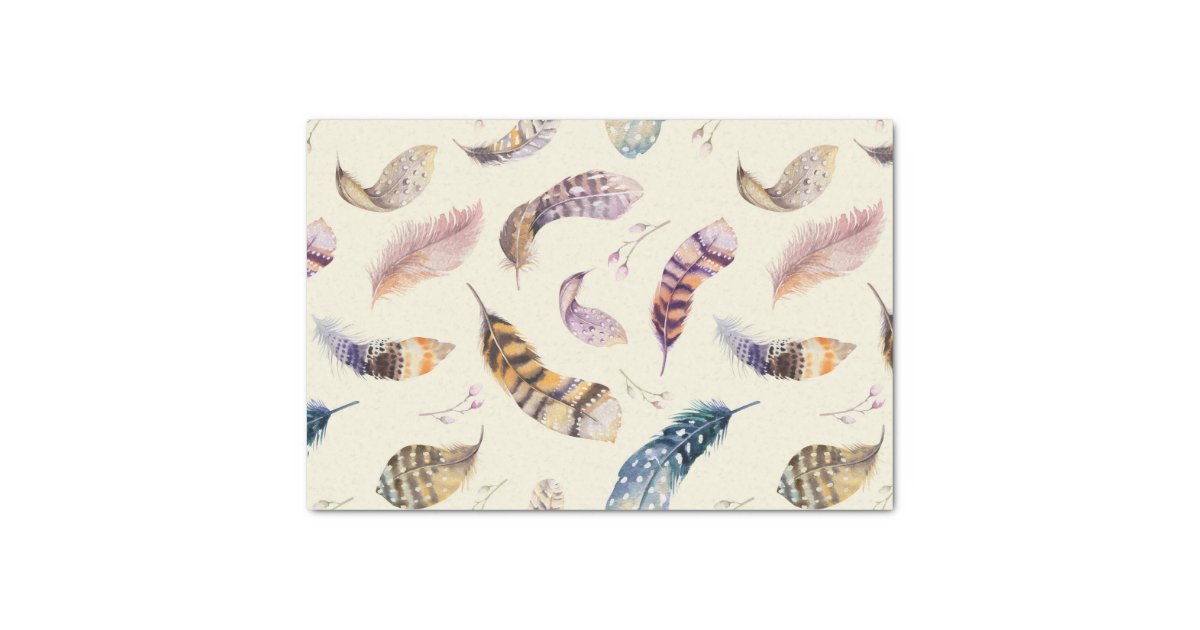 Beautiful Watercolor Feathers Pattern Tissue Paper | Zazzle