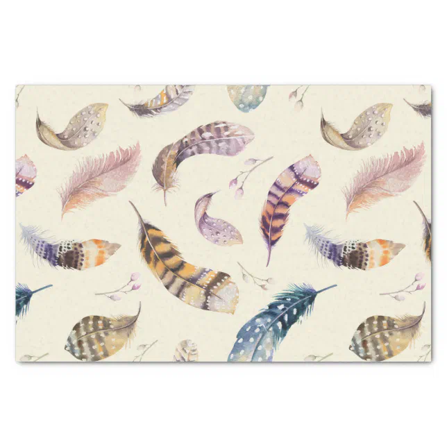 Beautiful Watercolor Feathers Pattern Tissue Paper | Zazzle