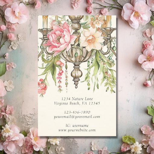 Beautiful Watercolor Floral Chandelier Business Card | Zazzle