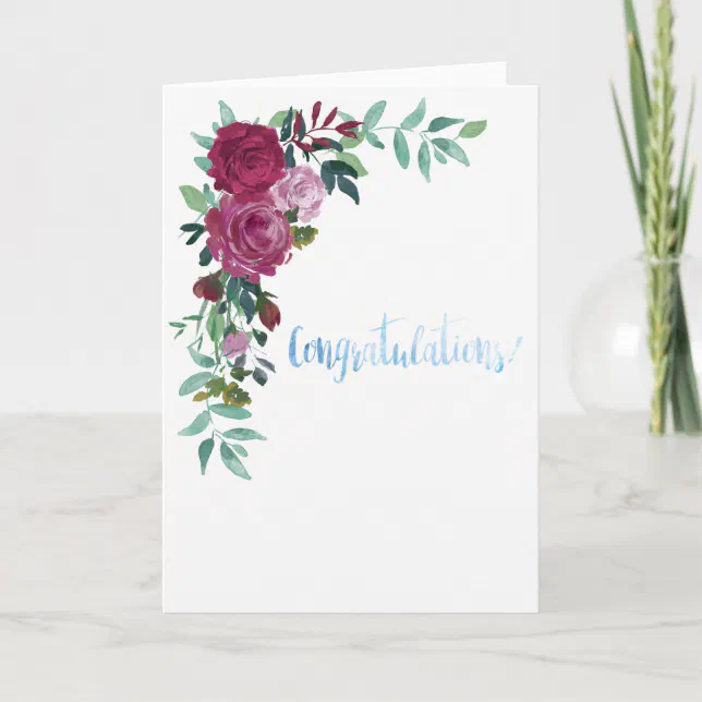 Beautiful Watercolor Floral Congratulations Card | Zazzle