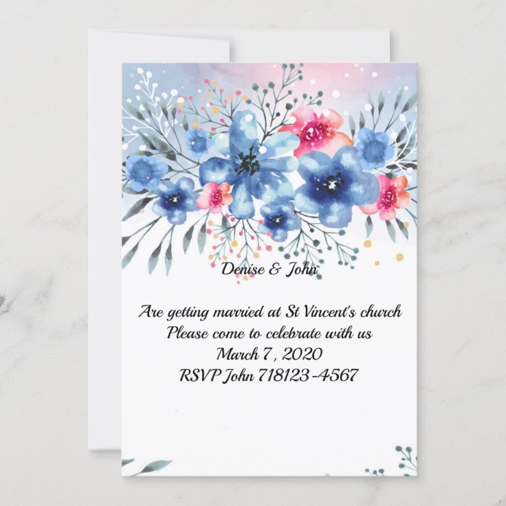 Beautiful Watercolor Flower Wedding Invitation | Zazzle