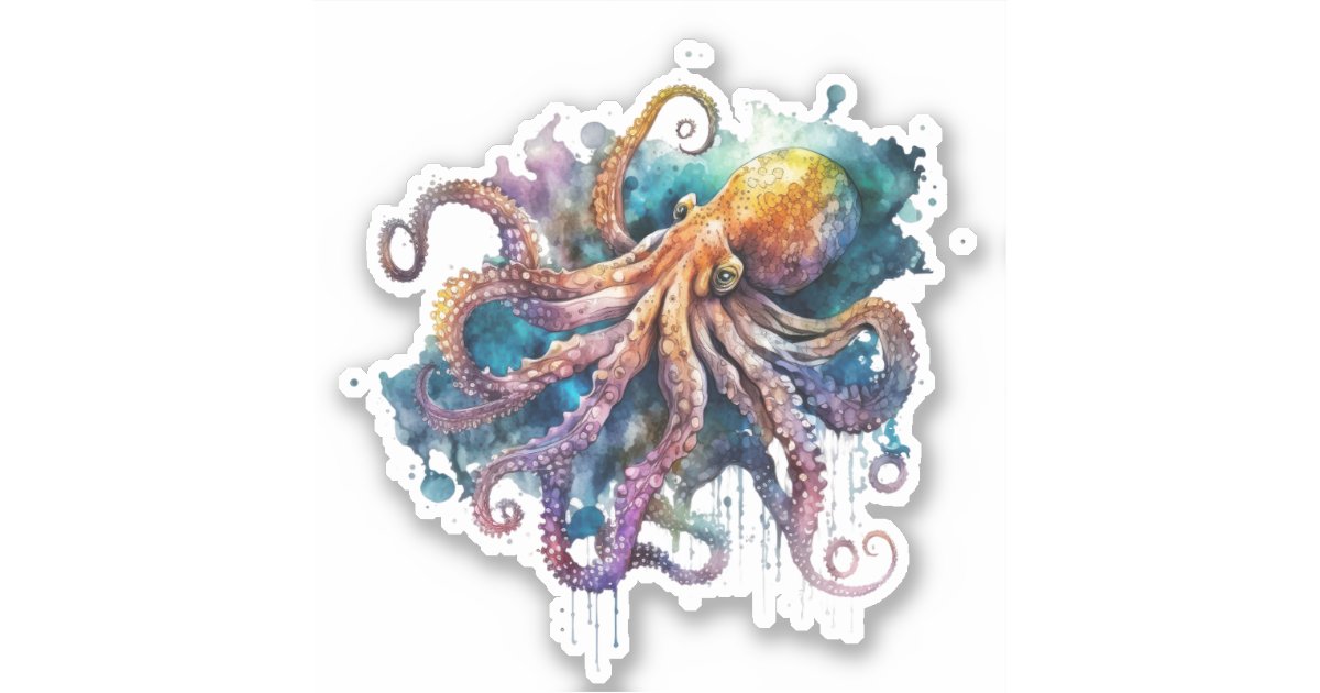 Beautiful Watercolor Octopus Vinyl Sticker | Zazzle