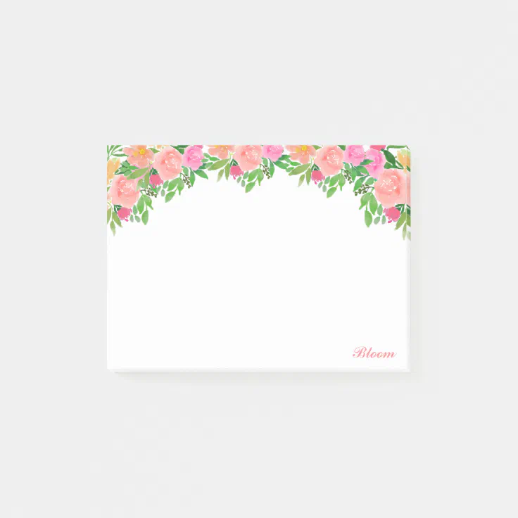 Beautiful watercolor pink flowers & calligraphy post-it notes | Zazzle