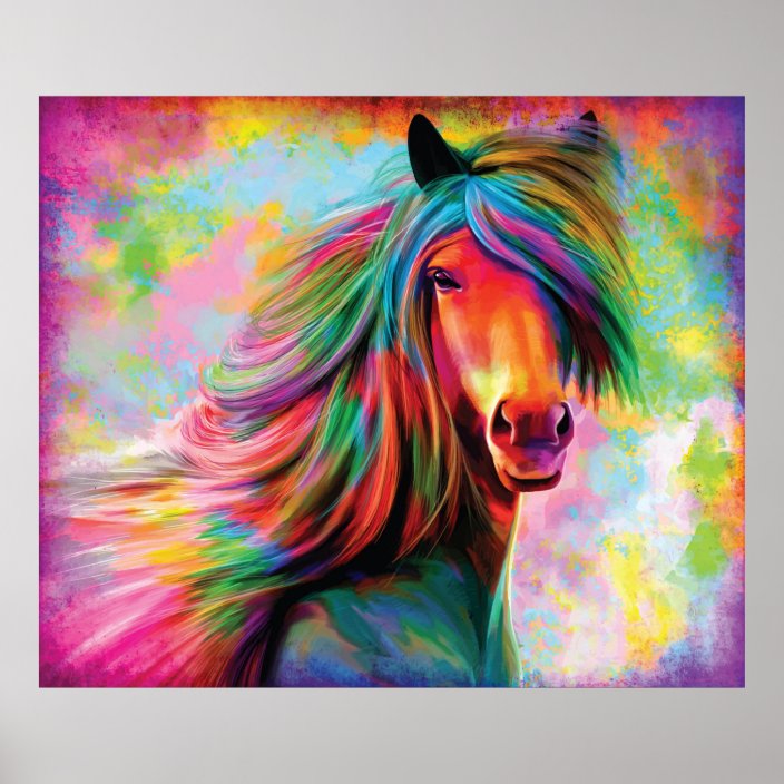 Beautiful Watercolor Rainbow Horse Poster | Zazzle.com