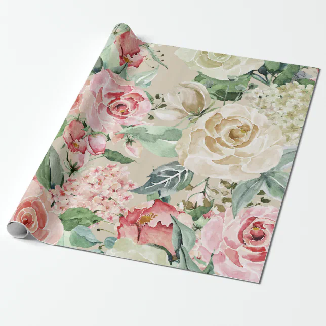 Beautiful Watercolor Roses Wedding Wrapping Paper | Zazzle