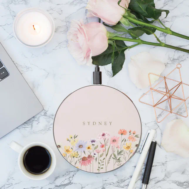 Beautiful Watercolor Wildflower Botanical Garden Wireless Charger | Zazzle