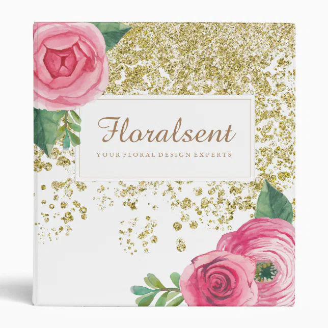 Beautiful Watercolour Roses with Gold Glitter Binder | Zazzle