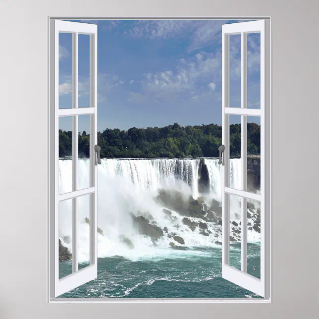 Beautiful Waterfall Faux Window View Poster | Zazzle