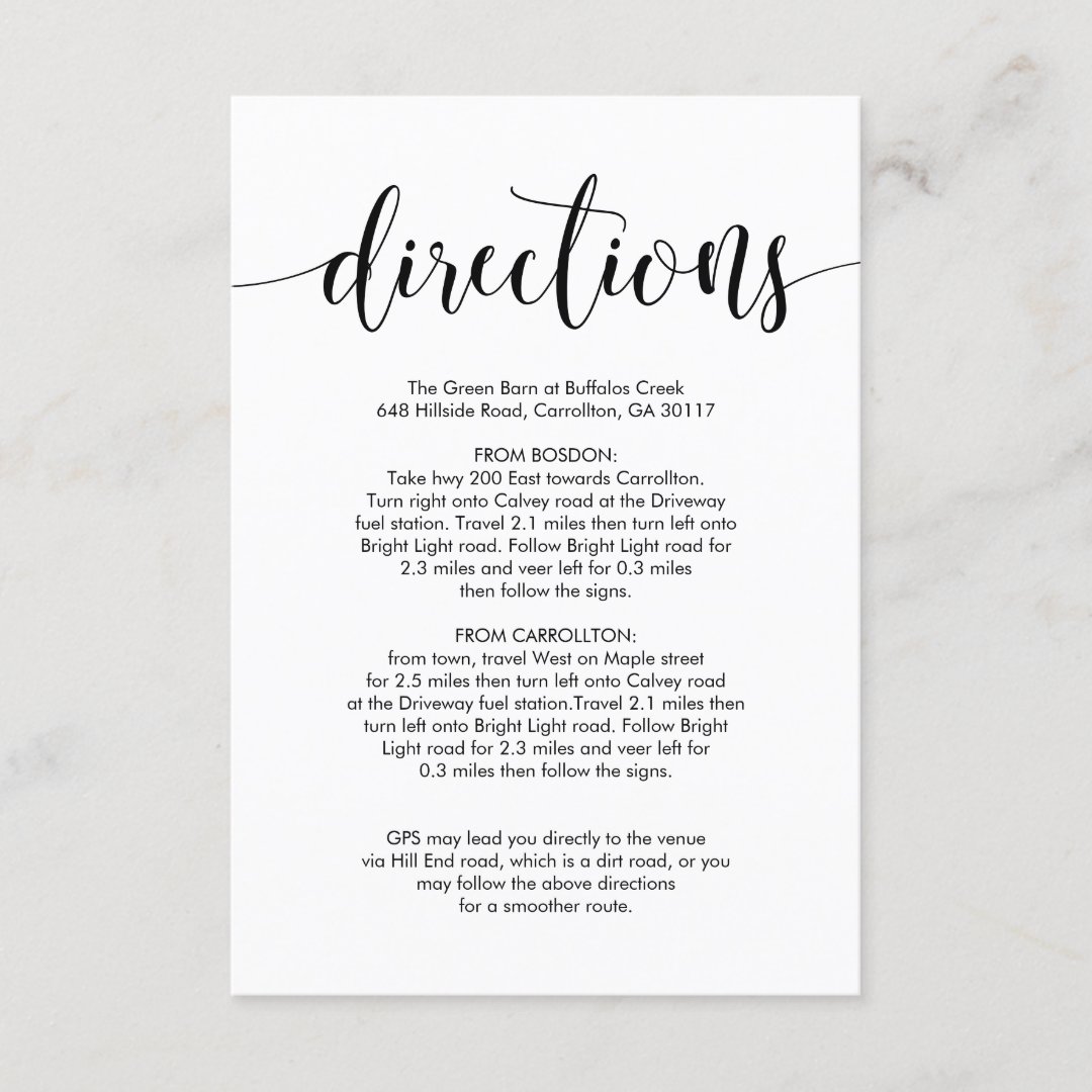 Beautiful Wedding Venue Directions, Black font Enclosure Card | Zazzle