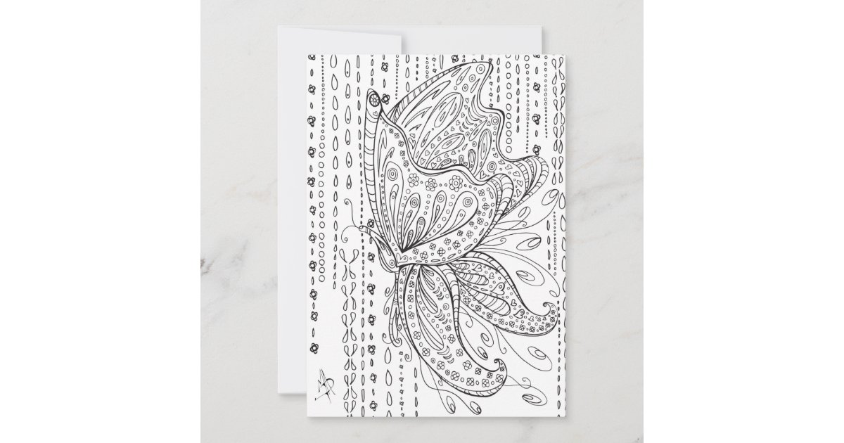 Beautiful Whimsical Butterfly Coloring Card | Zazzle