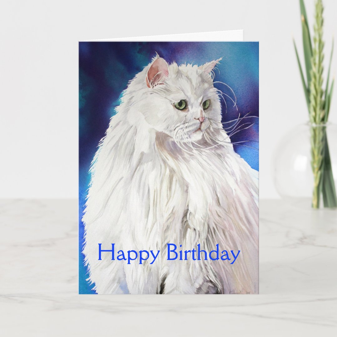 Beautiful White Cat Lover Happy Birthday Greeting Card | Zazzle