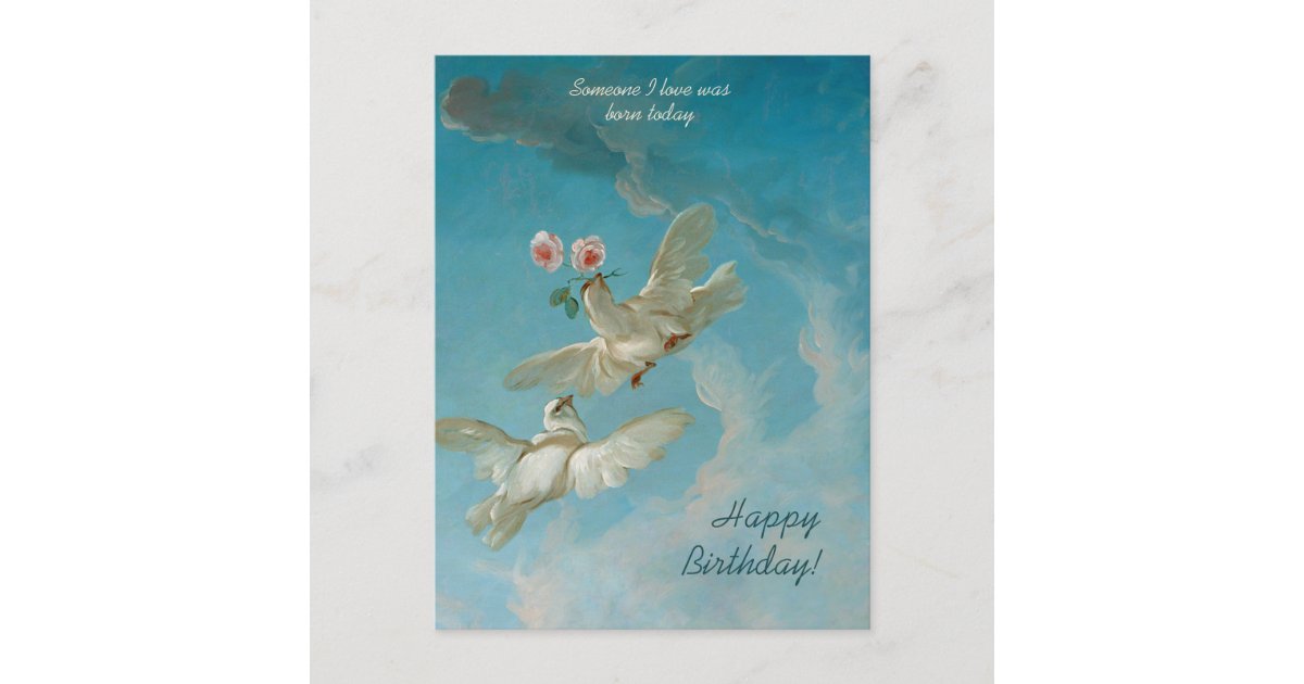 Beautiful white doves rose CC1262 Boucher Birthday Postcard | Zazzle