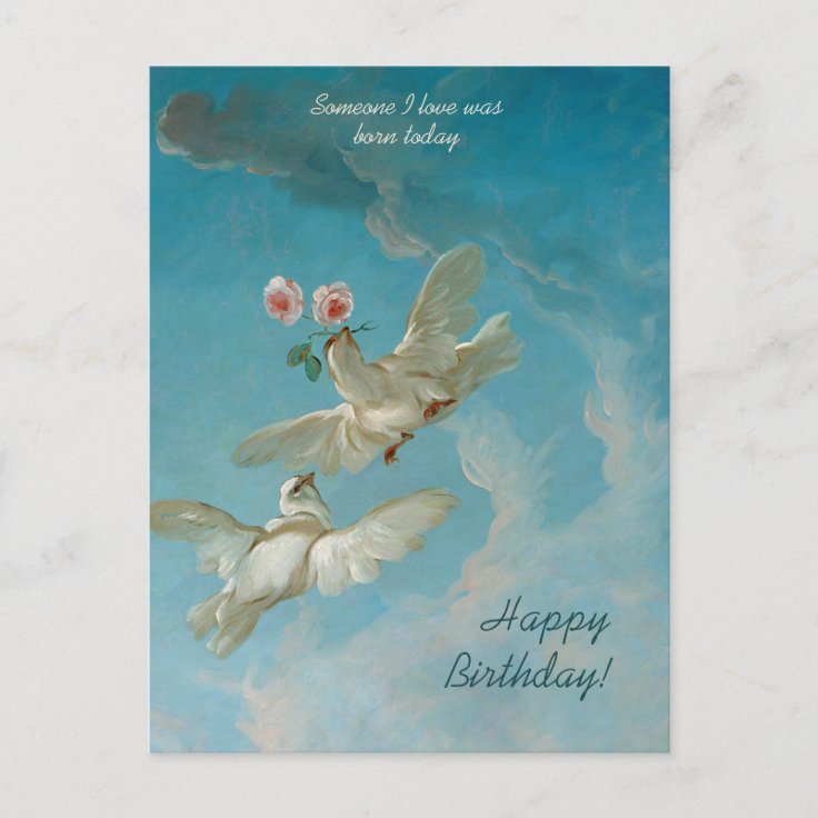 Beautiful white doves rose CC1262 Boucher Birthday Postcard | Zazzle
