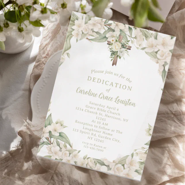 Beautiful White Flower Christian Dedication Invitation | Zazzle