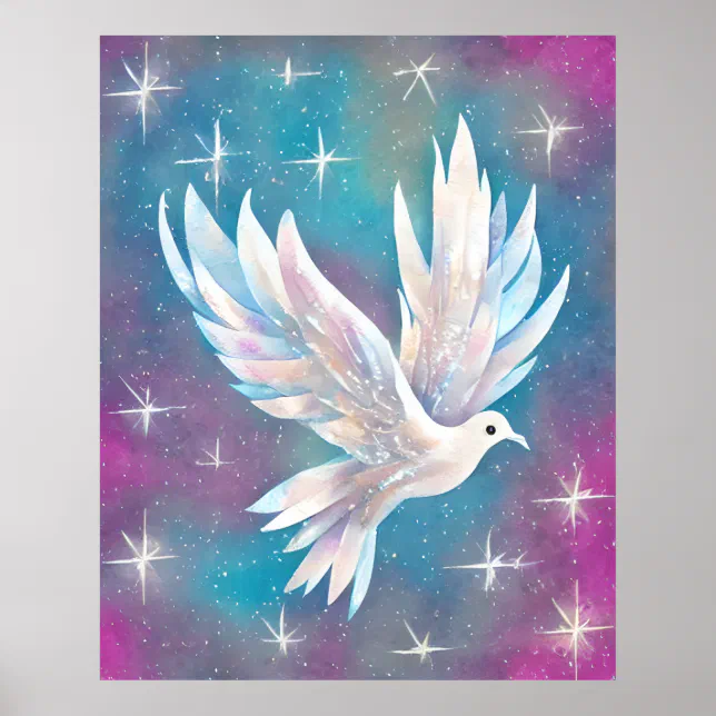 Beautiful White Glitter Peace Dove Poster | Zazzle