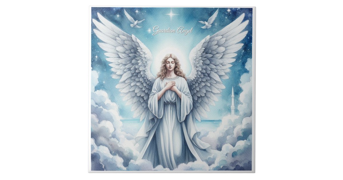 Beautiful White Guardian Angel Ceramic Tile | Zazzle