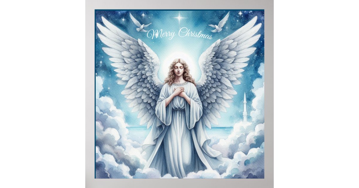 Beautiful White Guardian Angel Poster | Zazzle
