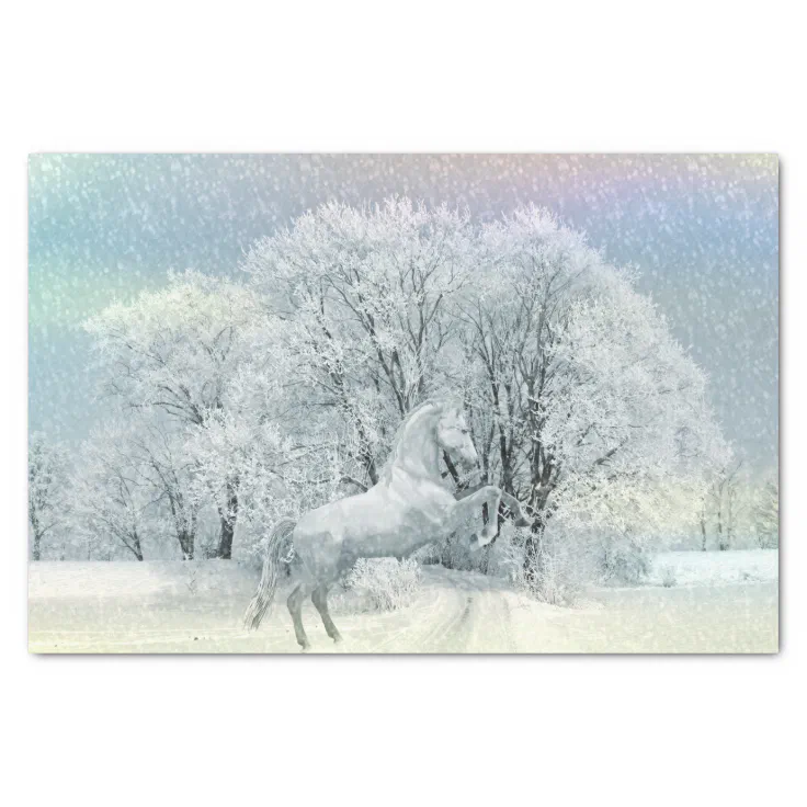 Beautiful White Horse in Snow Tissue Paper | Zazzle