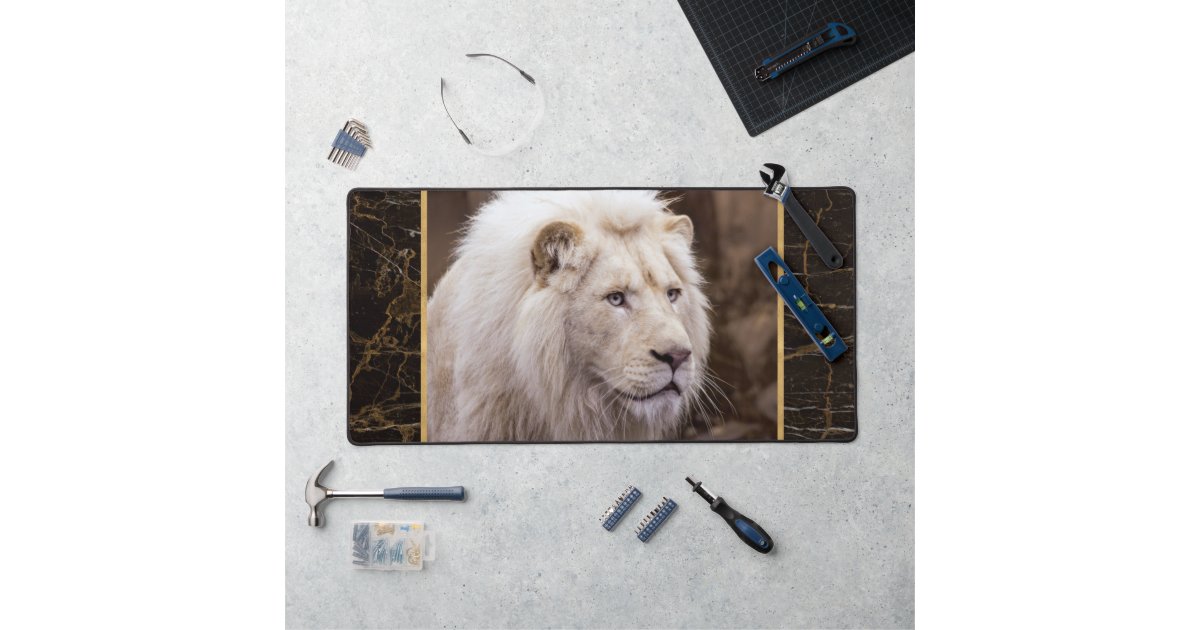 Beautiful White Lion Photo Desk Mat | Zazzle