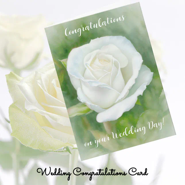 Beautiful White Rose Art Wedding Congratulations Card | Zazzle