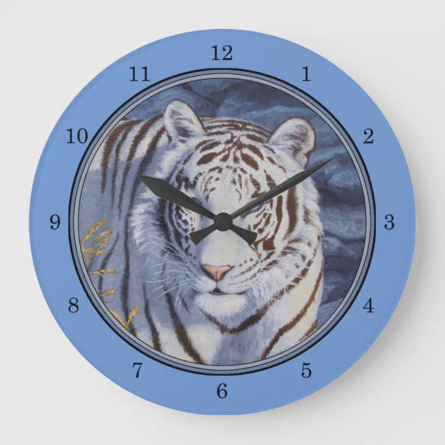 Beautiful White Tiger with Crystal Blue Eyes Large Clock | Zazzle