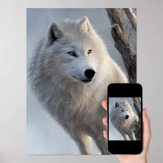 Beautiful White Wolf Art Poster | Zazzle