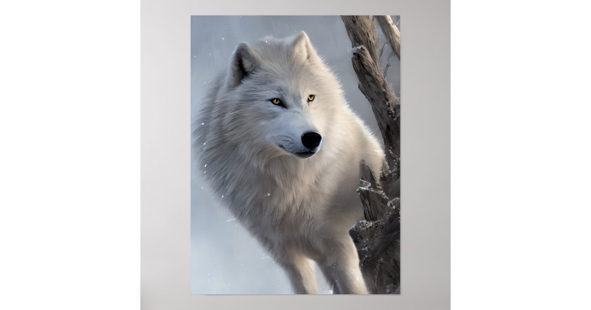 Beautiful White Wolf Art Poster | Zazzle