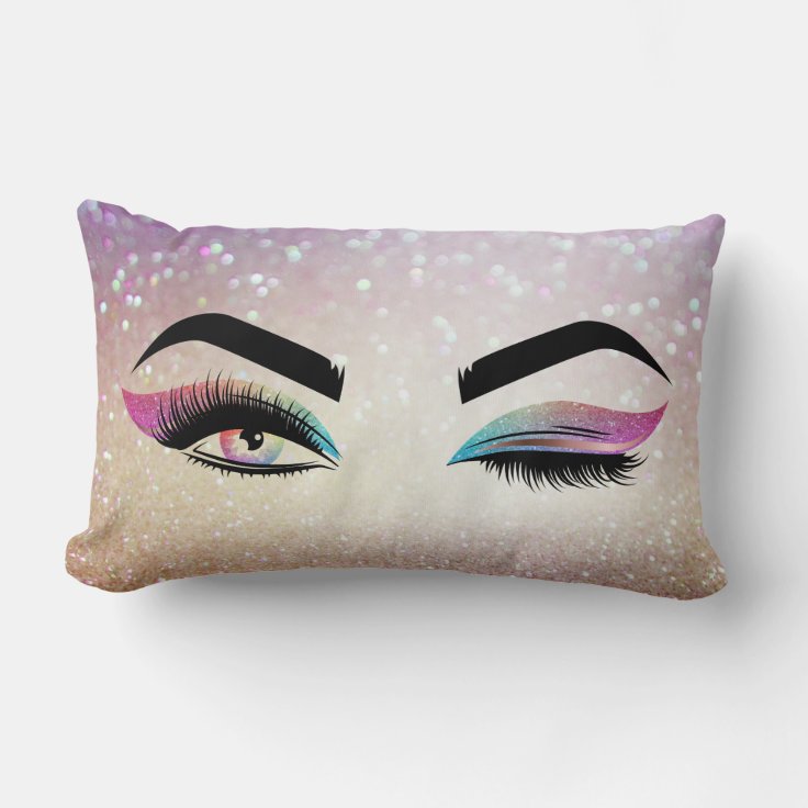 Beautiful Wink Eye Long Lashes Makeup Artist Lumbar Pillow | Zazzle
