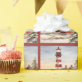 Beautiful Winter Lighthouse Scene Christmas Wrapping Paper | Zazzle