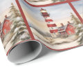 Beautiful Winter Lighthouse Scene Christmas Wrapping Paper | Zazzle