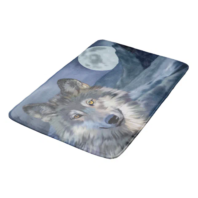 Beautiful Winter Scene Wolf Bath Mat | Zazzle