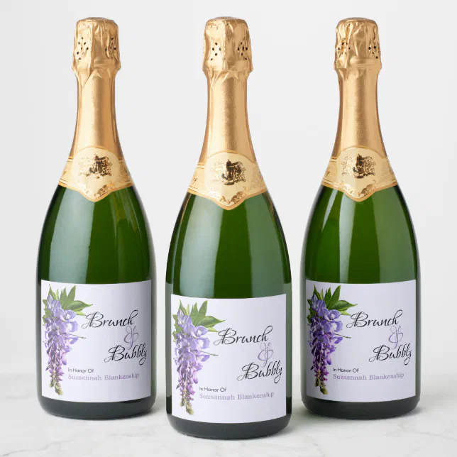 Beautiful Wisteria Brunch Bubbly Bridal Shower Sparkling Wine Label ...
