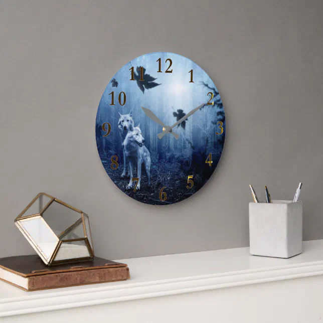 Beautiful Wolf Spirit Animal Forest Large Clock | Zazzle