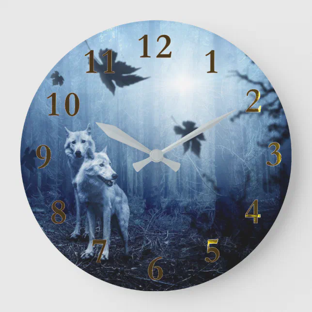 Beautiful Wolf Spirit Animal Forest Large Clock | Zazzle
