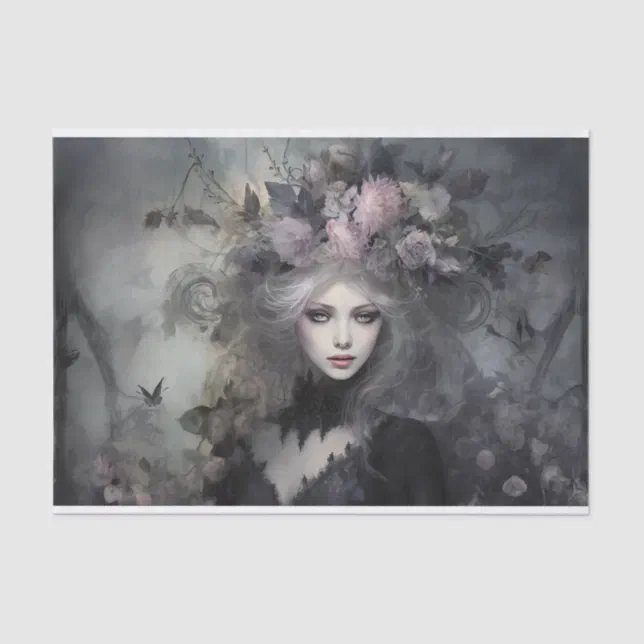 Beautiful Woman Gothic Queen with Flower Decoupage Tissue Paper | Zazzle