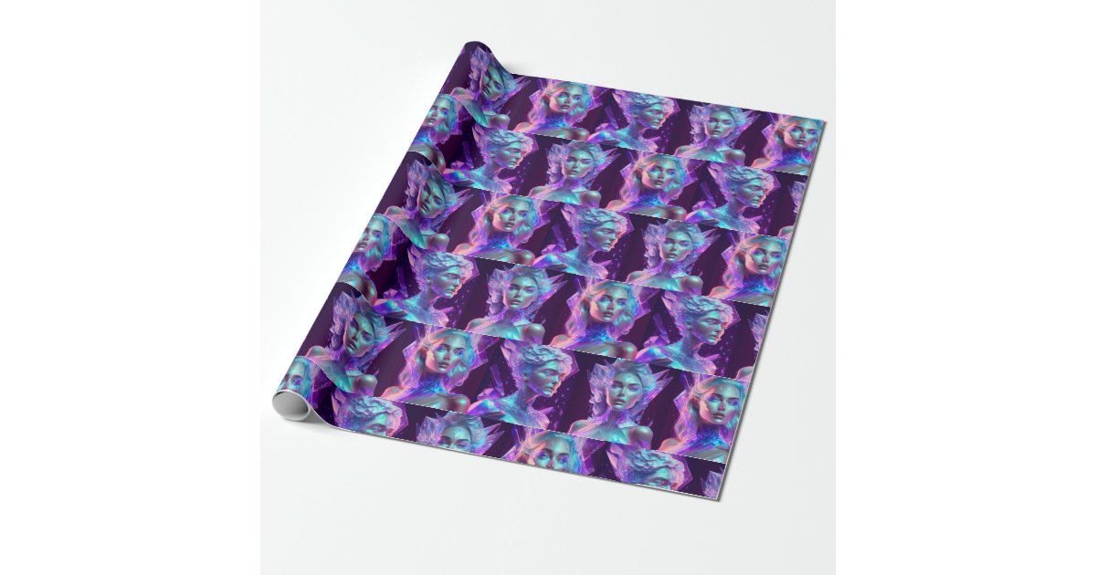 Beautiful Woman in Blue and Purple Icy Glass Wrapping Paper | Zazzle