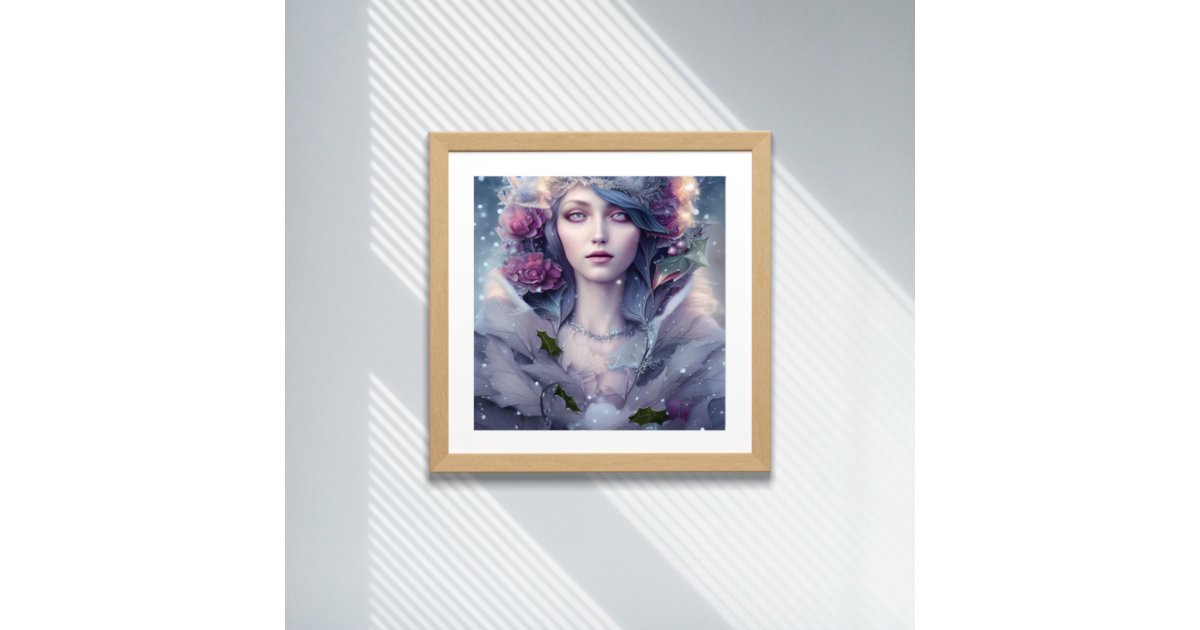 Beautiful Woman of Winter Floral and Snow Poster | Zazzle