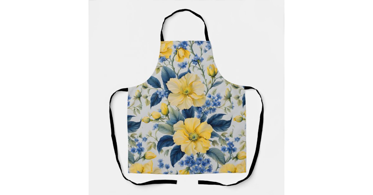 Beautiful Yellow and Blue Flowers Apron | Zazzle