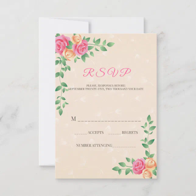 Beautiful Yellow And Pink Roses RSVP Card | Zazzle