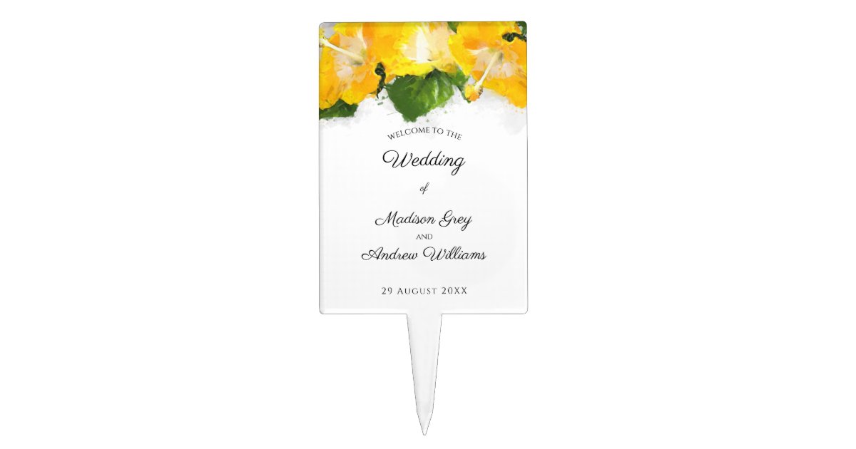 Beautiful Yellow Hibiscus Flower Art Wedding Cake Topper | Zazzle