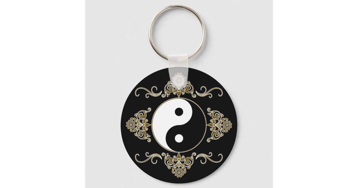 Beautiful Yin Yang Design in Black and Gold Keychain | Zazzle