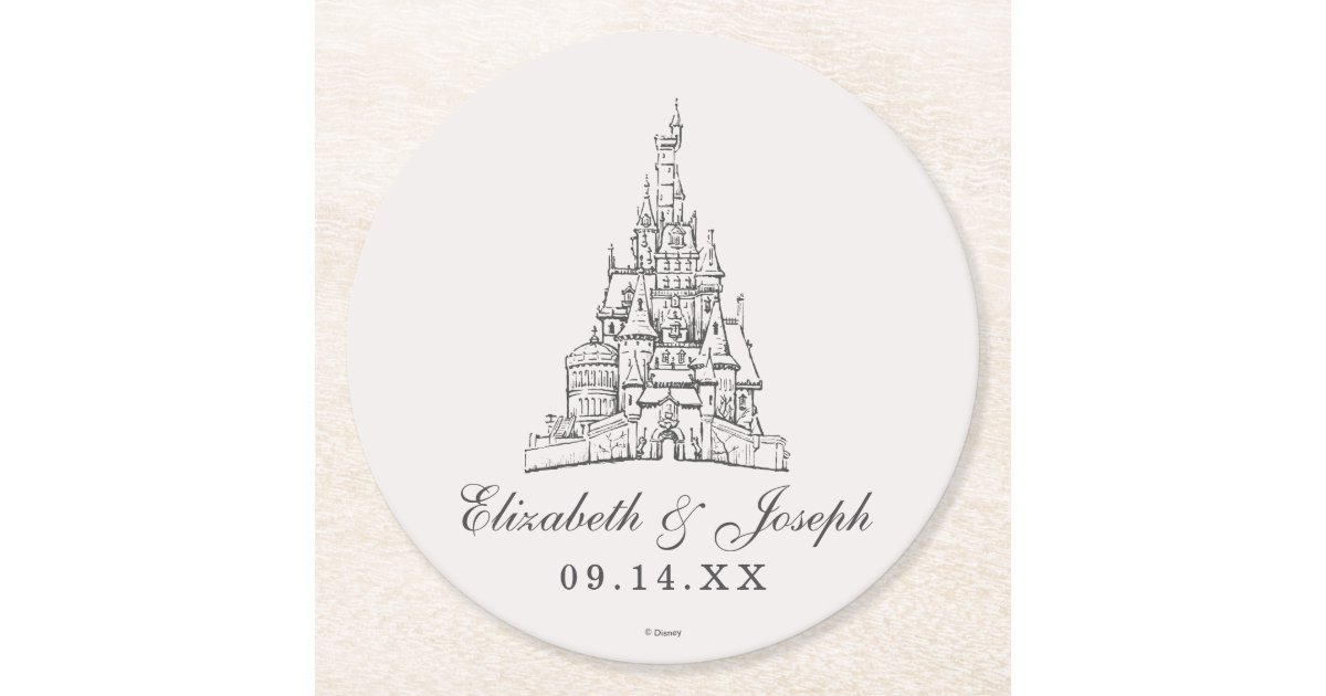 Beauty and the Beast | Fairy Tale Castle Wedding Round Paper Coaster ...