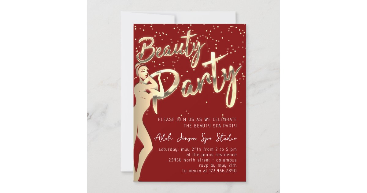 Beauty Body Party Instant Download Gold Burgundy Invitation | Zazzle
