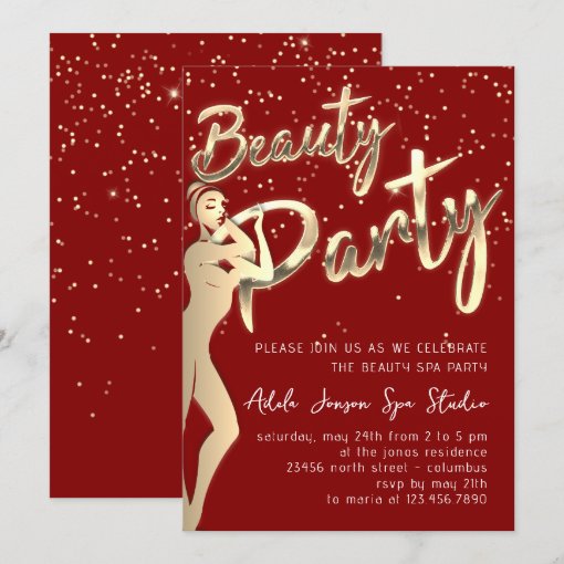 Beauty Body Party Instant Download Gold Burgundy Invitation | Zazzle